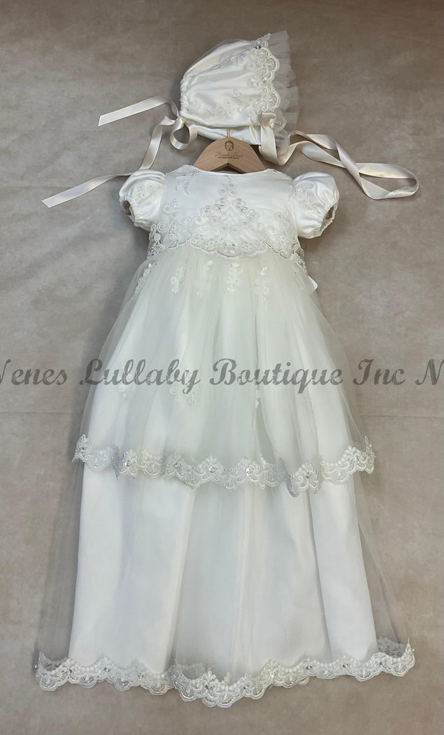 Fabiola Girls Diamond White Tulle/Lace Christening Gown / Baptism Gown ...